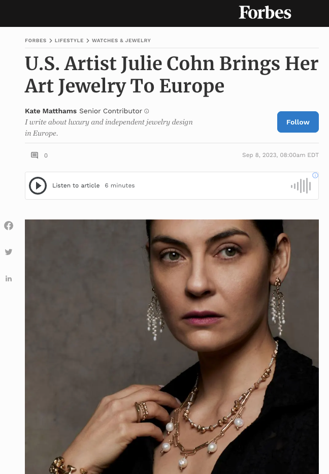 FORBES.COM - U.S. Artist Julie Cohn Brings Her Art Jewelry To Europe ...