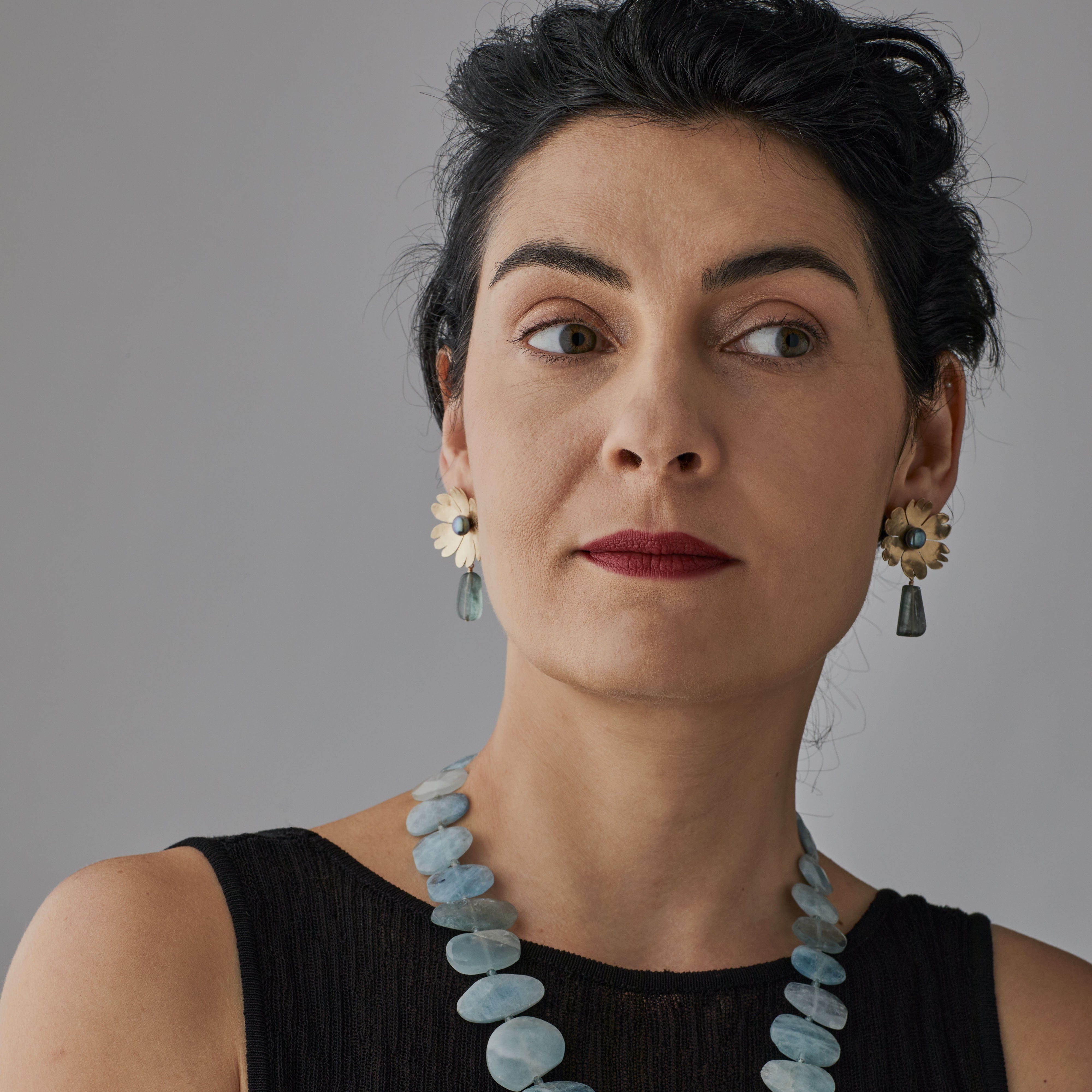 CARNATION BRONZE AQUAMARINE EARRING – Julie Cohn Design